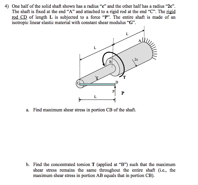 Solved 4) One half of the solid shaft shown has a radius "c" | Chegg.com