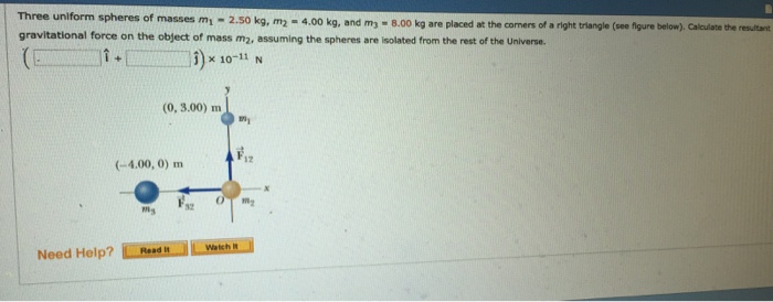 Solved Three uniform spheres of masses mi 2.50 kg, m12 4.00 | Chegg.com
