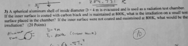 Solved A spherical aluminum shell of inside diameter D = 4 m | Chegg.com
