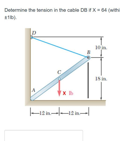 Solved Determine the tension in the cable DB if X = 64 (with | Chegg.com
