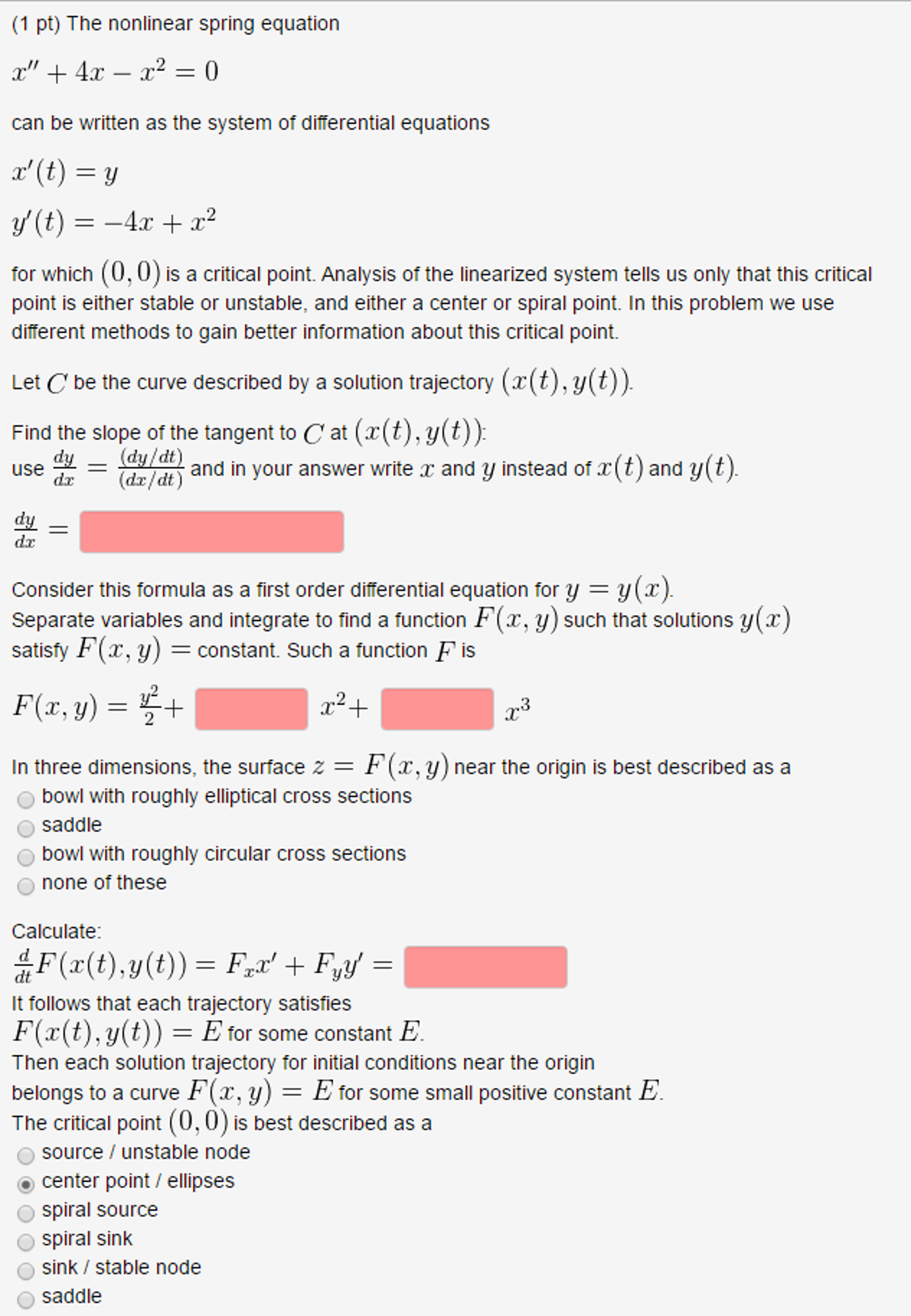 Solved The nonlinear spring equation x" + 4x - x^2 = 0 can | Chegg.com