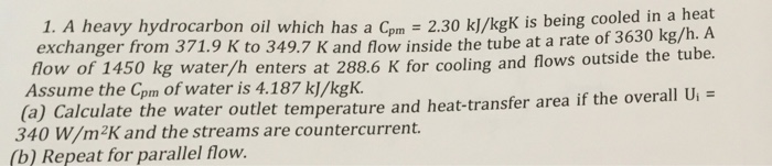 Solved A heavy hydrocarbon oil which has a Cpm =2.30 kj /kgK | Chegg.com
