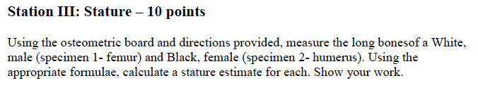 Solved Using the osteometric board and directions provided, | Chegg.com