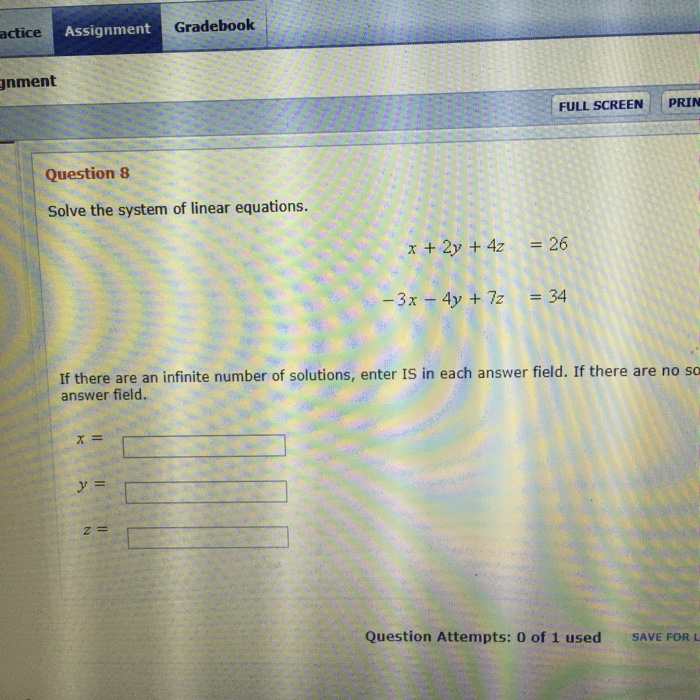 Solved Solve the system of linear equations. x + 2y + 4z = | Chegg.com