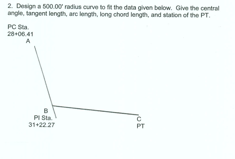 Solved 2. Design a 500.00' radius curve to fit the data | Chegg.com
