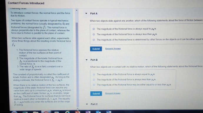 Solved Contact Forces Introduced To introduce contact forces | Chegg.com