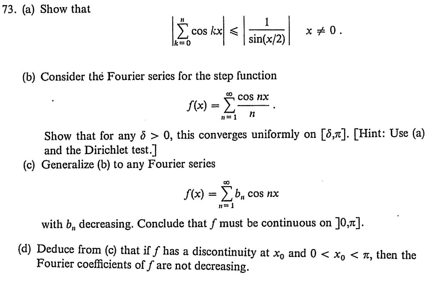 Show that |Summation^n_k = 0 Cos kx| less than or | Chegg.com