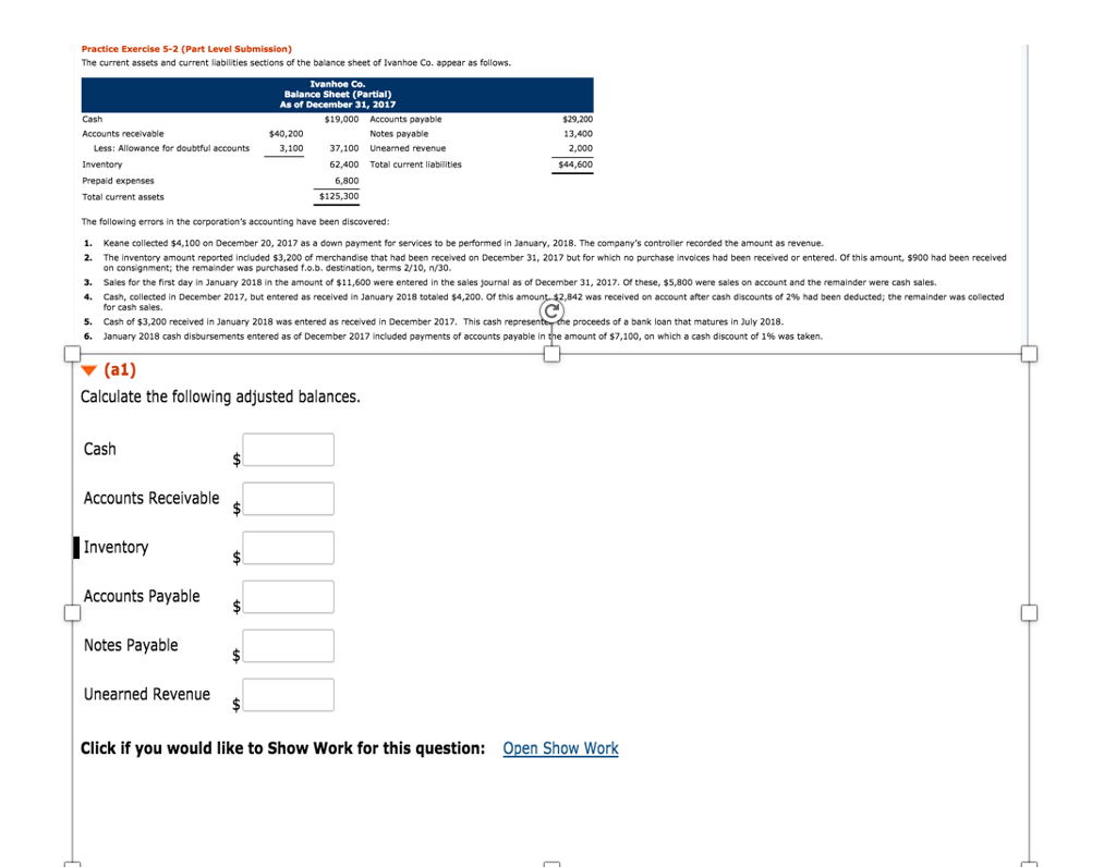 Practice Exercise 5-2 (Part Level Submission) The | Chegg.com
