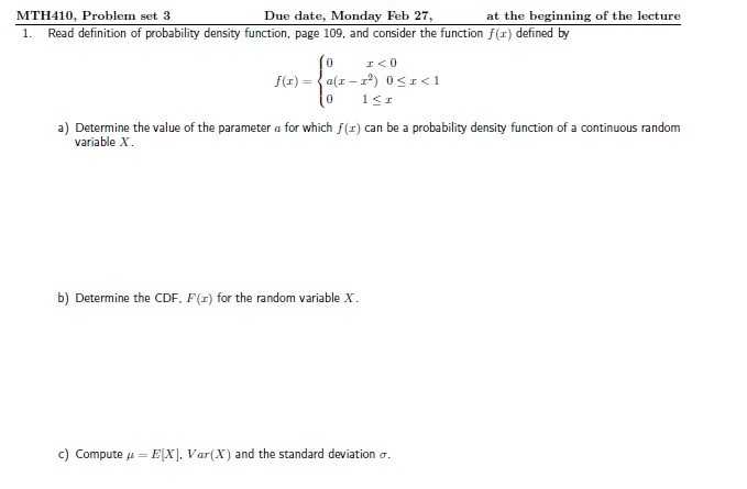 Solved at the beginning of the lecture MTH410, Problem set 3 | Chegg ...