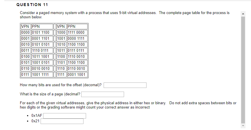 Solved QUESTION 11 Consider a paged memory system with a | Chegg.com