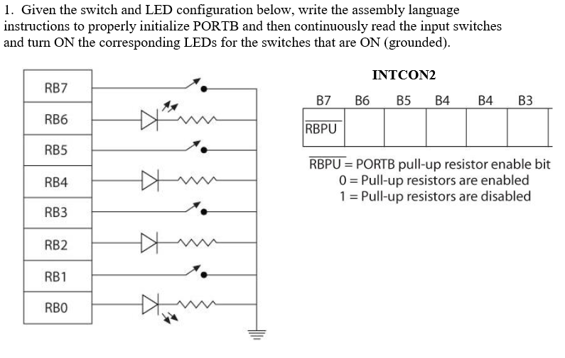 Solved Given the switch and LED configuration below, write | Chegg.com