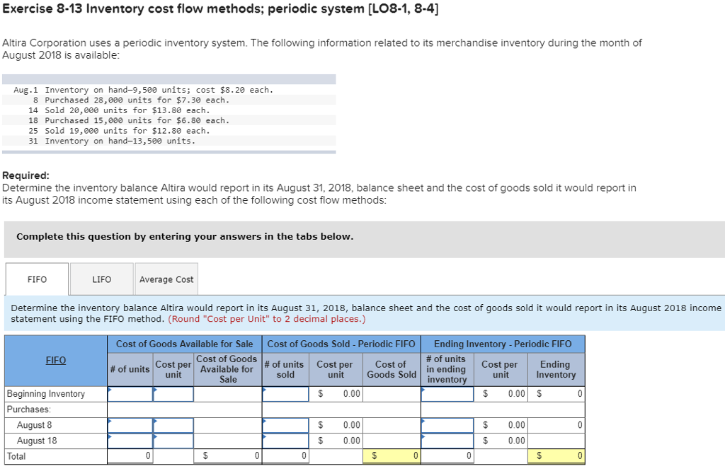 Solved Exercise 8-13 Inventory cost flow methods; periodic | Chegg.com
