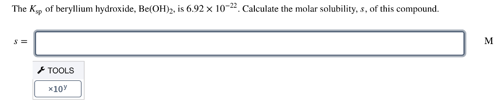 Solved The Ksp of beryllium hydroxide, Be(OH)2, is 6.92x | Chegg.com