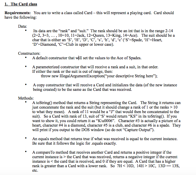 Solved The Card class Requirements: You are to write a | Chegg.com