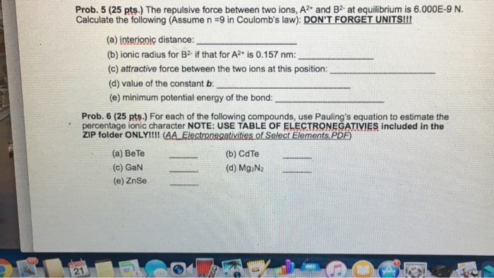 The repulsive force between two ions, A^2+ and B^2- | Chegg.com