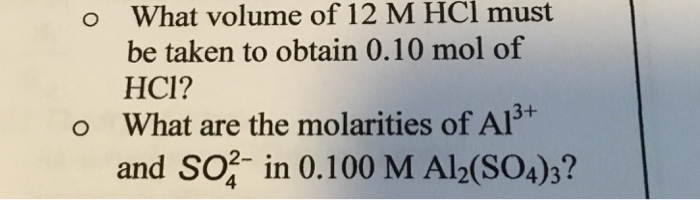 Solved What volume of 12 M HCl must be taken to obtain 0.10 | Chegg.com