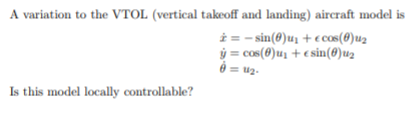 Solved A variation to the VTOL (vertical takeoff and | Chegg.com