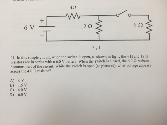 Solved In this simple circuit, when the switch is open, as | Chegg.com
