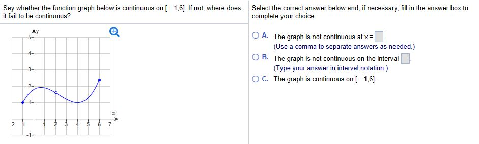 Solved Say whether the function graph below is continuous on | Chegg.com