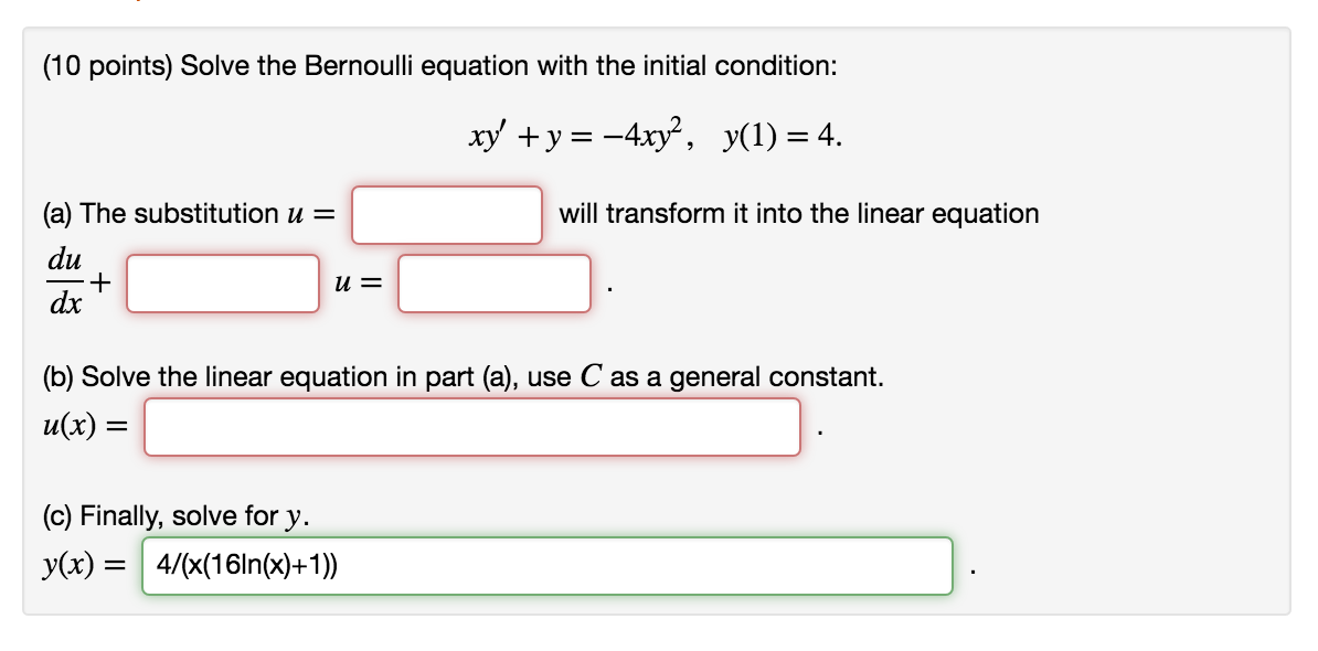Solved Solve the Bernoulli equation with the initial | Chegg.com