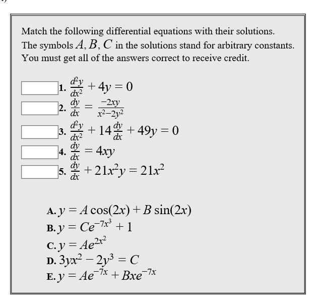 Solved Match the following differential equations with their | Chegg.com