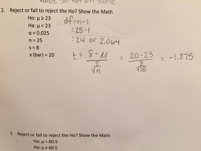 Solved 2. Reject or fail to reject the Ho? Show the Math Ho= | Chegg.com