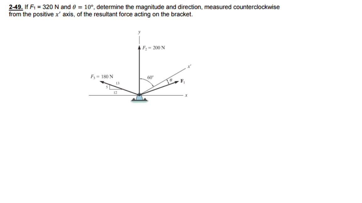 Solved If F_1 = 320 N and theta = 10 degree, determine the | Chegg.com
