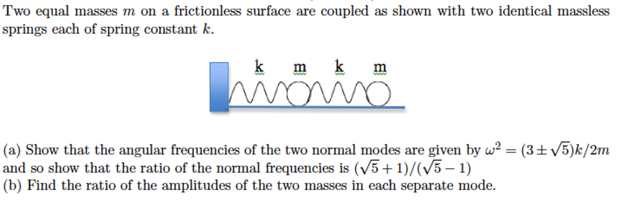 Solved Two equal masses m on a frictionless surface are | Chegg.com