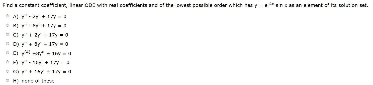 Solved Find a constant coefficient, linear ODE with real | Chegg.com