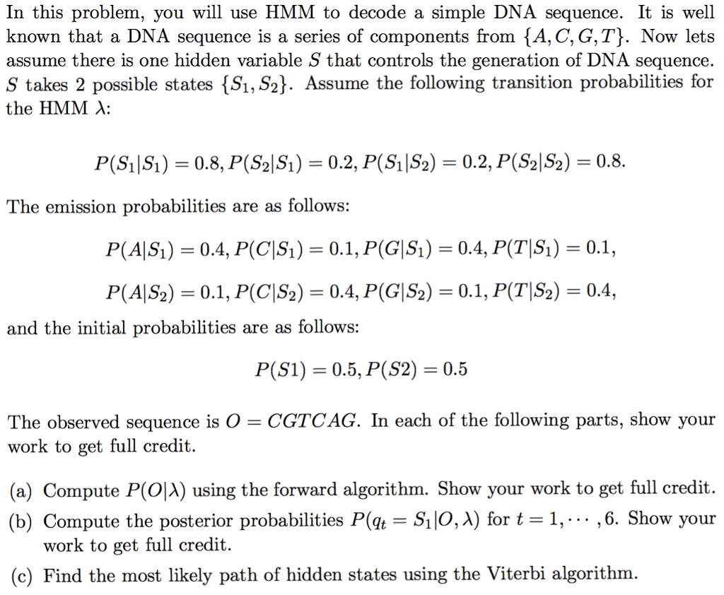 Solved In this problem, you will use HMM to decode a simple | Chegg.com