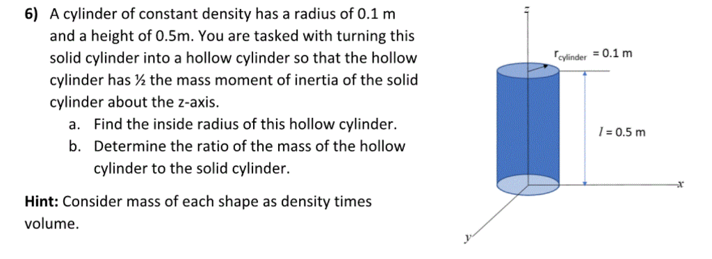 Solved 6) A cylinder of constant density has a radius of 0.1 | Chegg.com