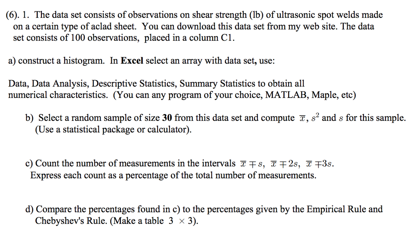 Solved The data set consists of observations on shear | Chegg.com