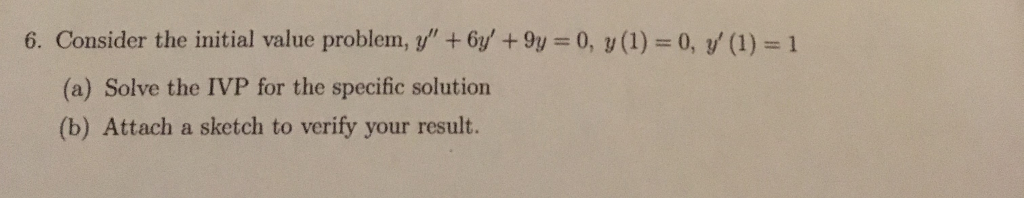 Solved 6. Consider the initial value problem, y" + 6y' + 9y | Chegg.com