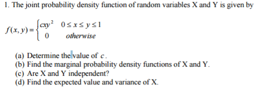 Solved The joint probability density function of random | Chegg.com