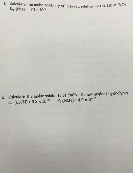 Solved Calculate the molar solubility of PbI_2 in a solution | Chegg.com