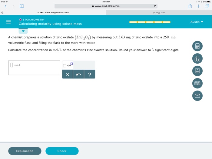Solved A chemist prepares a solution of zinc oxalate | Chegg.com