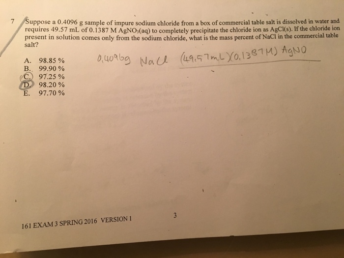 Solved Suppose a 0.4096 g sample of impure sodium chloride | Chegg.com