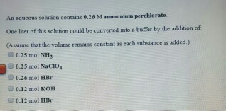 Solved An aqueous solution contains o.26 M ammonium | Chegg.com