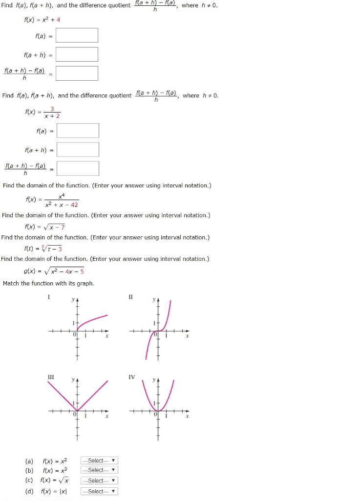 Solved Find f(a), f(a ), and the difference quotient fa + h | Chegg.com
