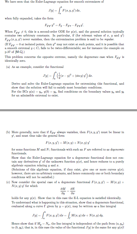Solved We have seen that the Euler-Lagrange equation for | Chegg.com