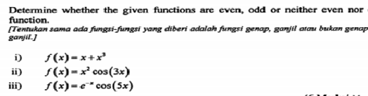 Solved Determine whether the given functions are even, odd | Chegg.com