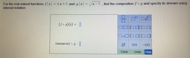 Solved Find the real-valued functions f (x) = 4x + 5 and g | Chegg.com