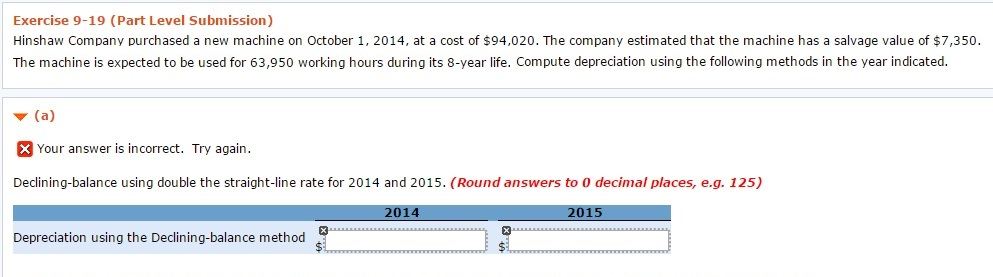 Solved Exercise 9-19 (Part Level Submission) Hinshaw Company | Chegg.com