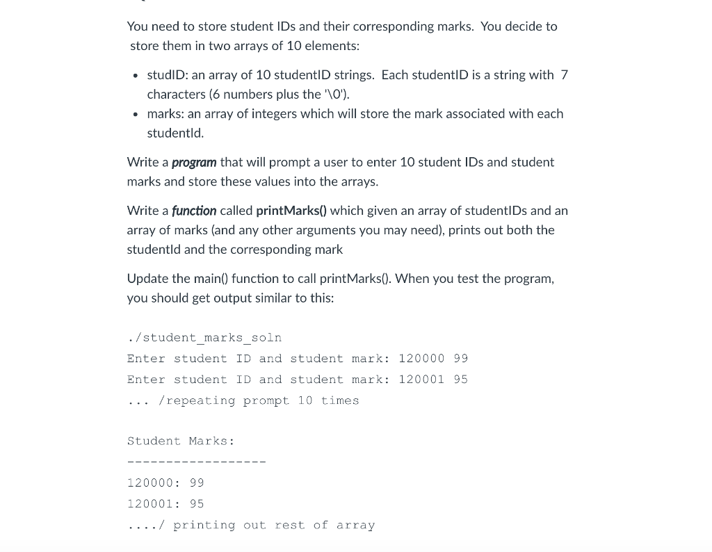 Solved You need to store student IDs and their corresponding | Chegg.com