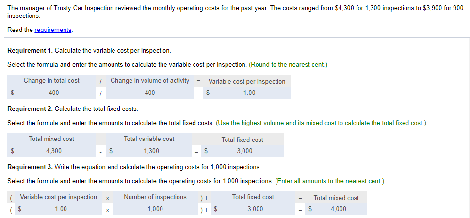 Solved The manager of Trusty Car Inspection reviewed the | Chegg.com