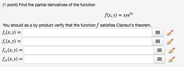 Solved (1 point) Find the partial derivatives of the | Chegg.com Solved (1 point) Find the partial derivatives of the | Chegg.com