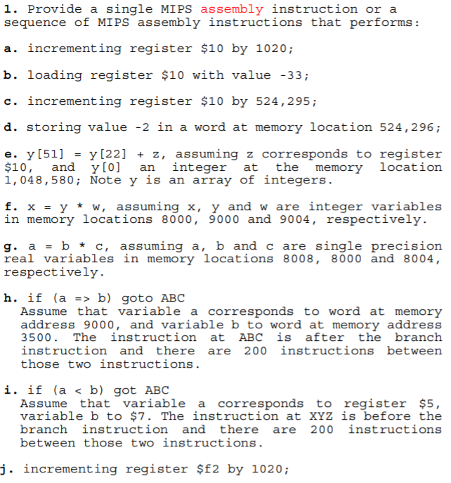 Solved 1 Provide A Single Mips Assembly Instruction Or A