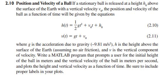 Solved Position and Velocity of a Ball If a stationary ball | Chegg.com