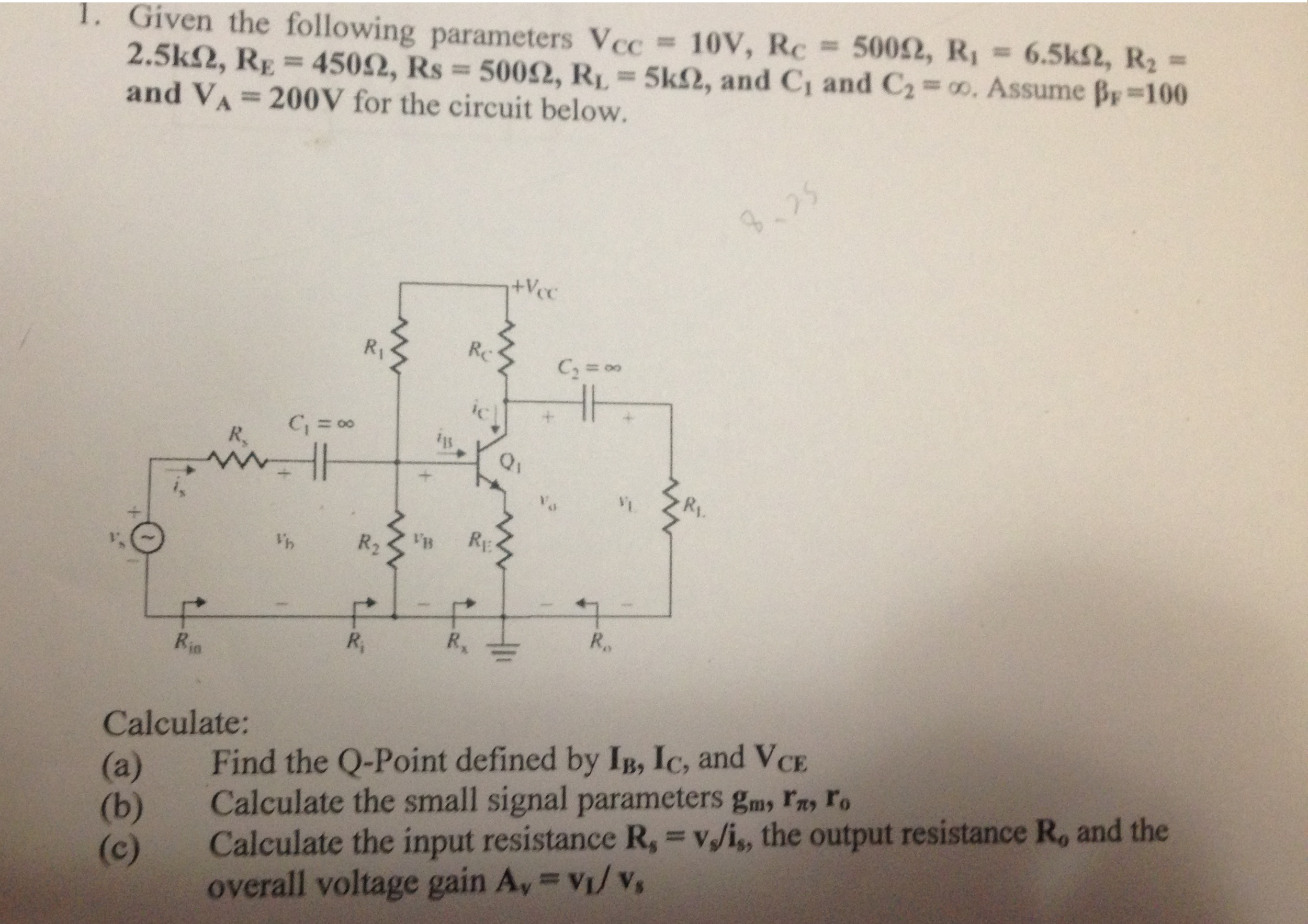 Solved Given the following parameters VCC = 10V, RC = 500 | Chegg.com