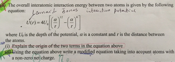 Solved The overall interatomic interaction energy between | Chegg.com